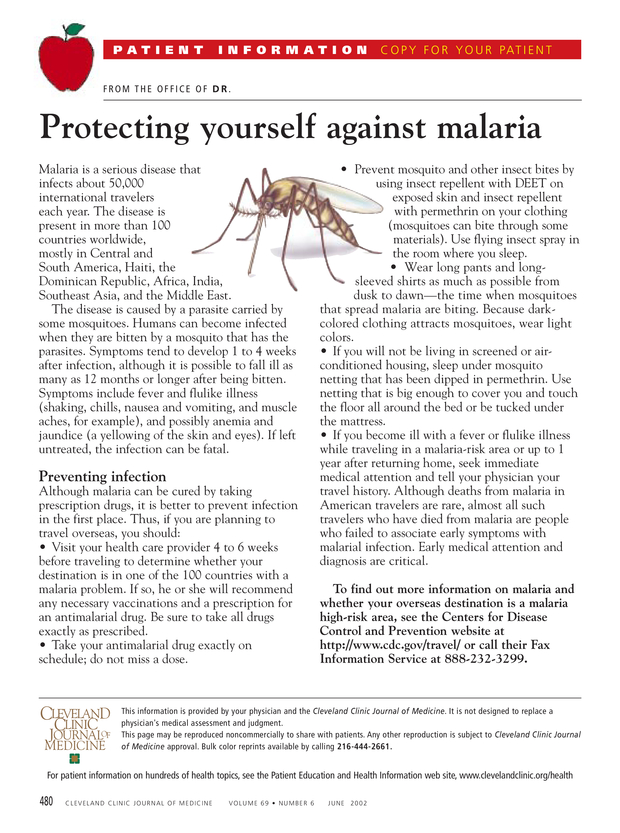 Protecting Yourself Against Malaria Cleveland Clinic Journal Of Medicine